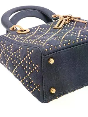 Dior 2000-2026 Medium Denim Cannage Studded Supple Lady Satchel