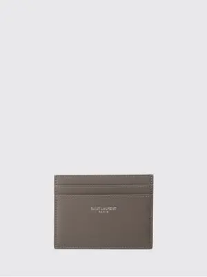 Saint Laurent Flat Calfskin Card Holder With Laminated Logo - Cream