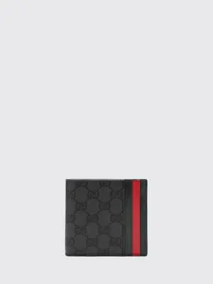 Gucci Gg Supreme Monogram Bifold Wallet With Stripe Detail - Black