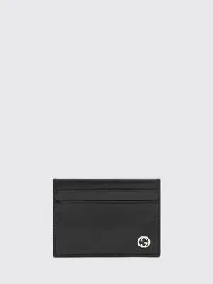 Gucci Flat Leather Card Holder With Embossed Gg Monogram Logo - Black