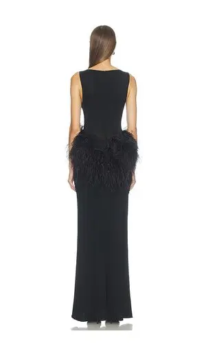 Lapointe Jersey Long Sleeve Shirred Hip Gown With Feathers