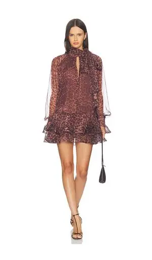 Bardot Adrie Babydoll Mini Dress In Brown - Leopard