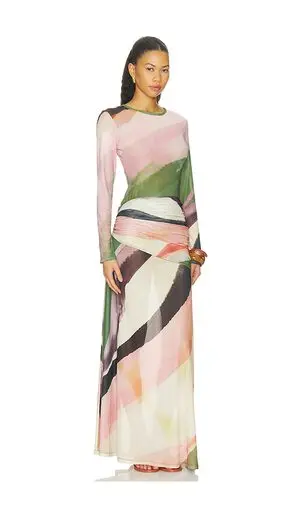 WITH HARPER LU Wrap Mesh Maxi Dress In Multi