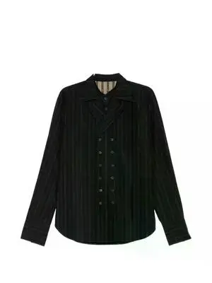 ZIGGY CHEN Pinstripe-print Double-breasted Shirt - Black