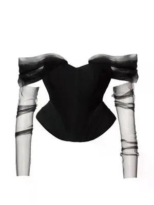BENEDETTO Tulle-sleeve Corset Top - Black