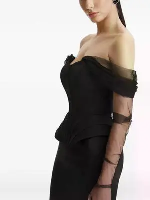 BENEDETTO Tulle-sleeve Corset Top