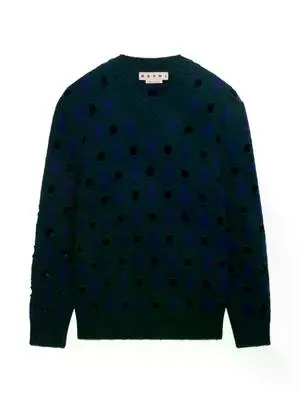 Marni Wool-cashmere Sweater With Cut-out Polka Dots - Blue