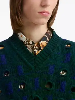 Marni Wool-cashmere Sweater With Cut-out Polka Dots - Blue