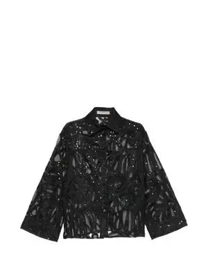 D.exterior Sequin-embellished Lace-overlay Shirt - Black