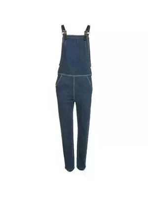 Burberry Leather-trim Contrast-stitch Overalls - Blue