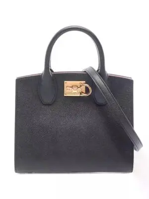 FERRAGAMO 2020s The Studio Box Leather Tote Bag - Black