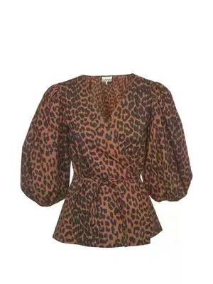 GANNI Leopard-print Wrap Top