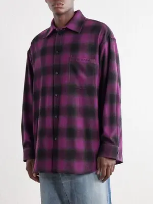 Balenciaga Logo-debossed Checked Wool-blend Flannel Overshirt