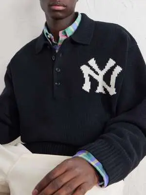 Polo Ralph Lauren Mlb Logo-intarsia Wool And Cashmere-blend Polo Shirt