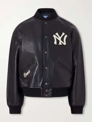 Polo Ralph Lauren Mlb Appliquéd Leather Varsity Jacket - Black