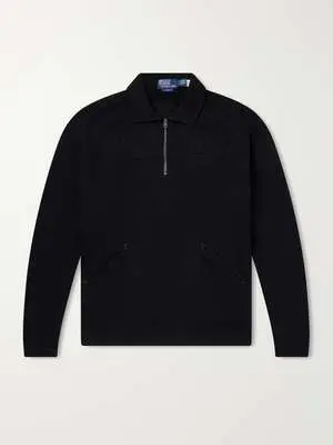 Polo Ralph Lauren Mlb Embroidered Cotton-jersey Half-zip Sweatshirt - Black