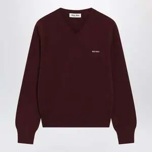 Miu Miu Amaranto V-neck Wool Sweater - Red