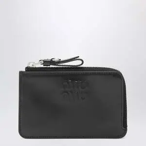 Miu Miu Zip Card Holder In Calfskin Leather - Black