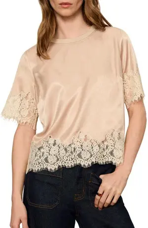 Sanctuary One Of A Kind Satin & Lace Top - Hazelnut Brown
