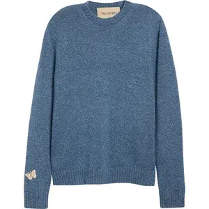 Valentino Garavani Butterfly Embroidered Wool Mouline Sweater - Light Blue