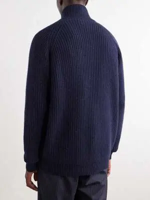 GHIAIA Barracuda Ribbed-knit Cashmere Zip-up Sweater
