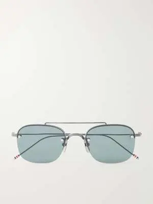 Thom Browne Aviator-style Gold-pleated Titanium Sunglasses - Silver