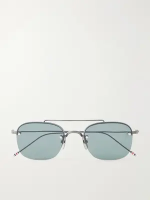 Thom Browne Aviator-style Gold-pleated Titanium Sunglasses - Silver