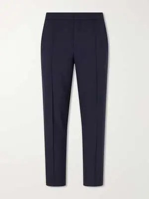 Zegna Tapered Pleated Wool-canvas Trousers - Navy