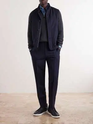 Zegna Tapered Pleated Wool-canvas Trousers
