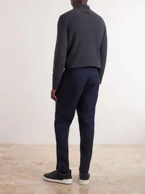Zegna Tapered Pleated Wool-canvas Trousers