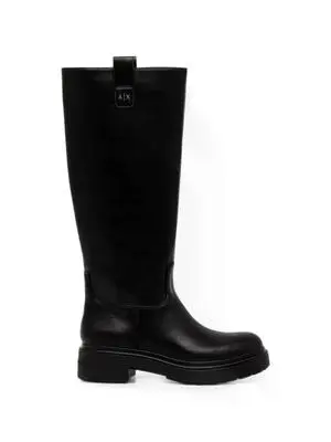 Armani Exchange Logo-plaque Knee-high Boots - Black