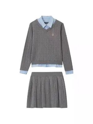 CHOCOOLATE Cable-knit Logo-patch Sweater And Skirt Set - Grey