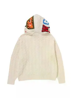 A BATHING APE Shark Cable-knit Hoodie - Neutrals
