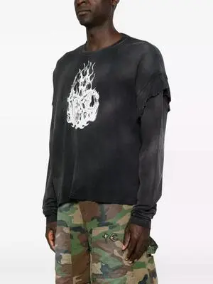 THUG CLUB Graphic-print Layered-sleeve Sweatshirt