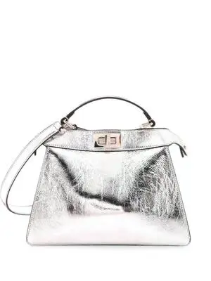 Fendi Peekaboo Iseeu Bag Metallic Leather Small Shoulder Bag - Silver