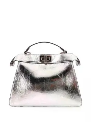 Fendi Peekaboo Iseeu Bag Metallic Leather Small Shoulder Bag - Silver