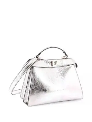 Fendi Peekaboo Iseeu Bag Metallic Leather Small Shoulder Bag - Silver