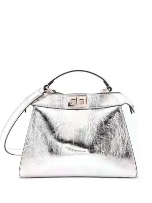 Fendi Peekaboo Iseeu Bag Metallic Leather Small Shoulder Bag - Silver