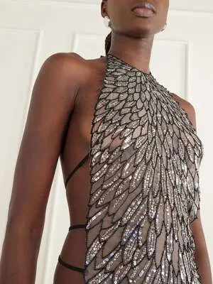 Attico Tie-detailed Sequin-embellished Tulle Tank