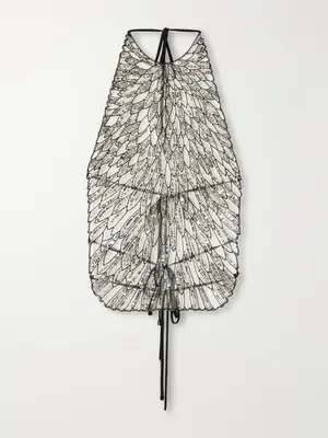 Attico Tie-detailed Sequin-embellished Tulle Tank - Silver
