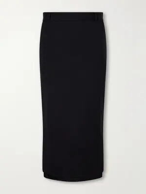 Attico Layered Satin-trimmed Wool-blend Garbadine Midi Skirt - Black