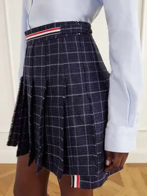 Thom Browne Frayed Pleated Checked Mini Skirt