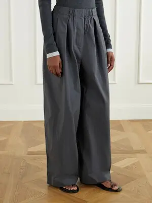 ST. AGNI Pleated Cotton-blend Shell Wide-leg Pants - Gray