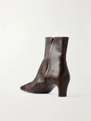 Staud Wally Snake-effect Leather Ankle Boots - Brown
