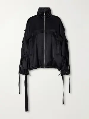 Attico Deconstructed Satin Bomber Jacket - Black