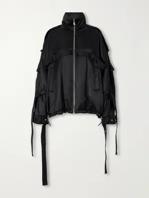 Attico Deconstructed Satin Bomber Jacket - Black