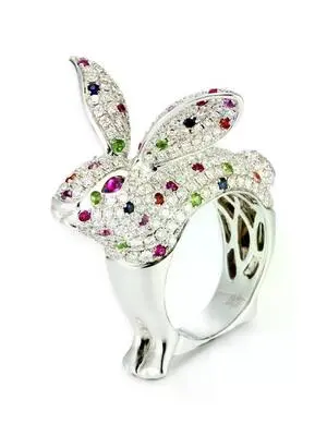 MIO HARUTAKA Bunny Diamond And Sapphire Ring - Silver
