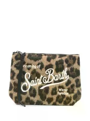 MC2 SAINT BARTH Zebra-print Logo-embroidered Clutch Bag - Brown