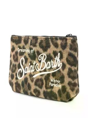 MC2 SAINT BARTH Zebra-print Logo-embroidered Clutch Bag - Brown