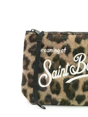 MC2 SAINT BARTH Zebra-print Logo-embroidered Clutch Bag - Brown